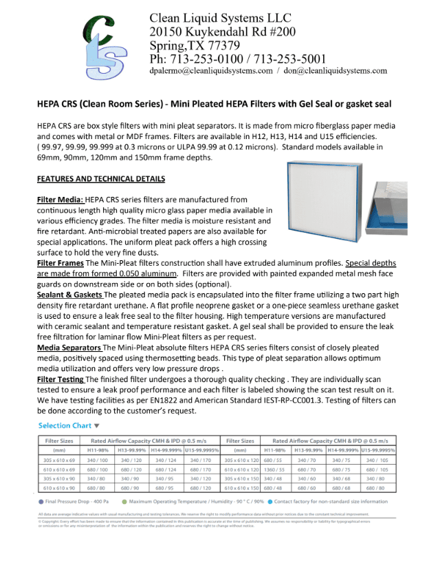HEPA Filters - Filters-ALF (formerly Clean Liquid Systems)